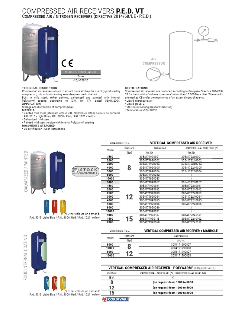 Cordivari Technical Sheet Compressed Air Receivers P.E.D. VT | PDF ...