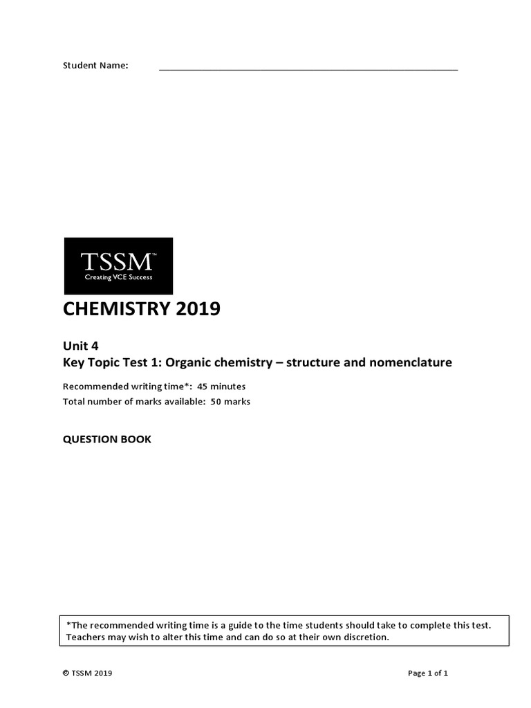 Organic Chemistry Test: Structure & Nomenclature | PDF
