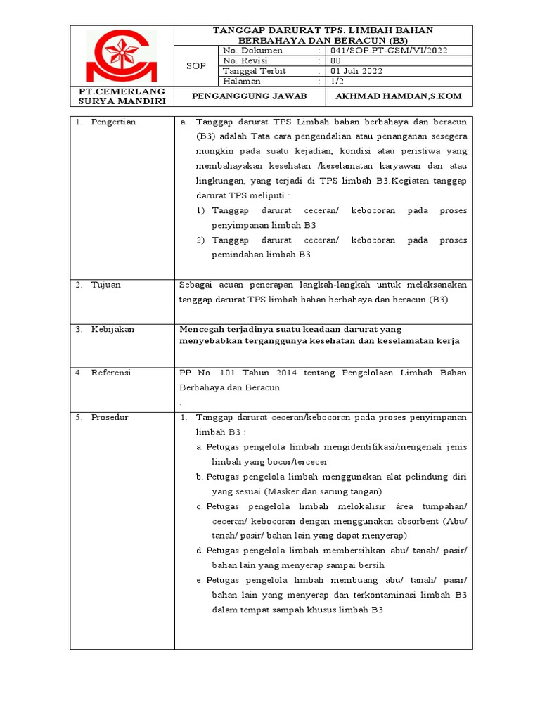 Sop Tanggap Darurat Tps | PDF