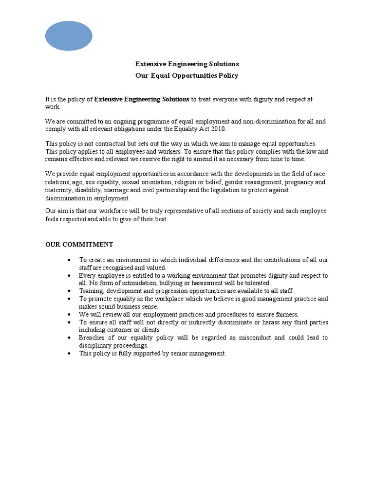 EES Equal Opportunity Policy | PDF | Employment | Aggression