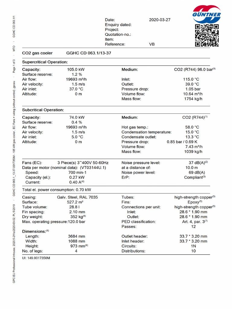 GGHC CD 063.1 - 13-37-0017350M - 105 KW Gas Cooler, EC Fans + Wiring ...