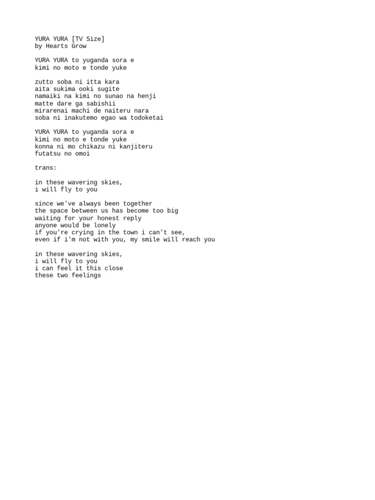 Yura Yura Lyrics | PDF | Language Arts & Discipline