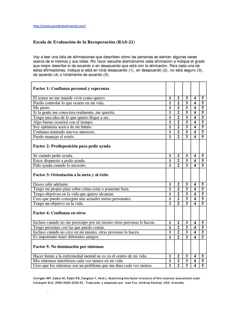 Evaluación de la Escala RAS-21 | PDF | Sicología
