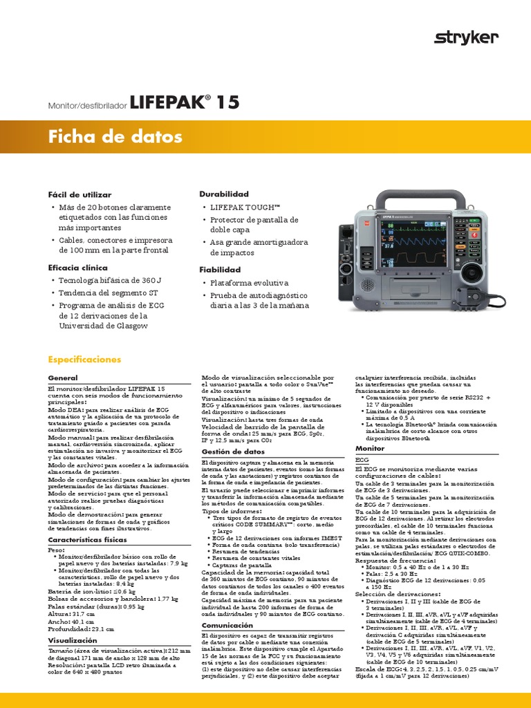 SPANISH LIFEPAK 15 Data Sheet | PDF