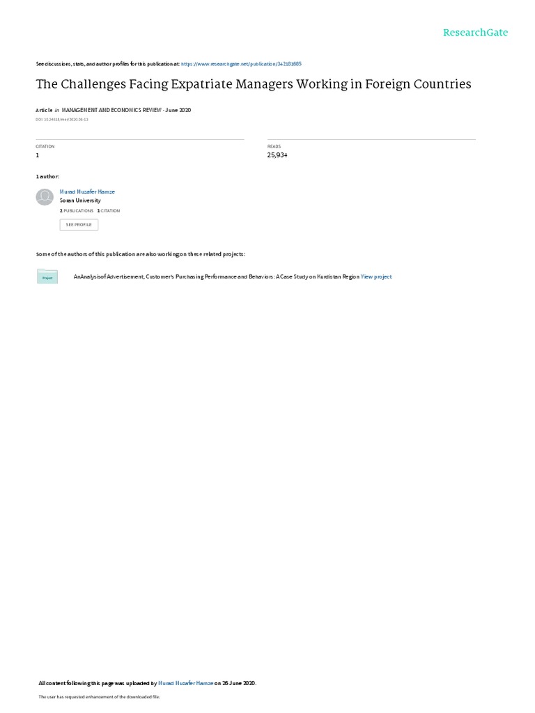 The Challenges Facing Expatriate Managers Workingin Foreign Countries | PDF
