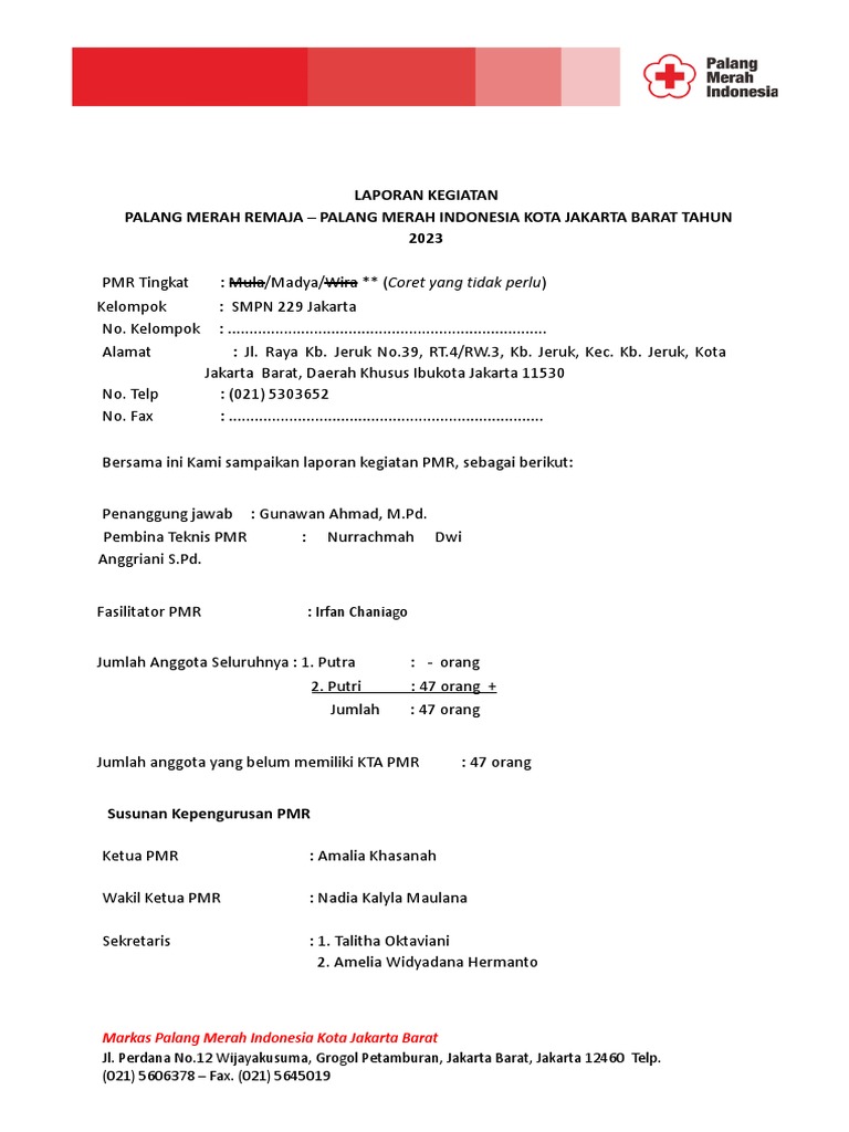 Laporan Kegiatan PMR Tahun 2023 | PDF