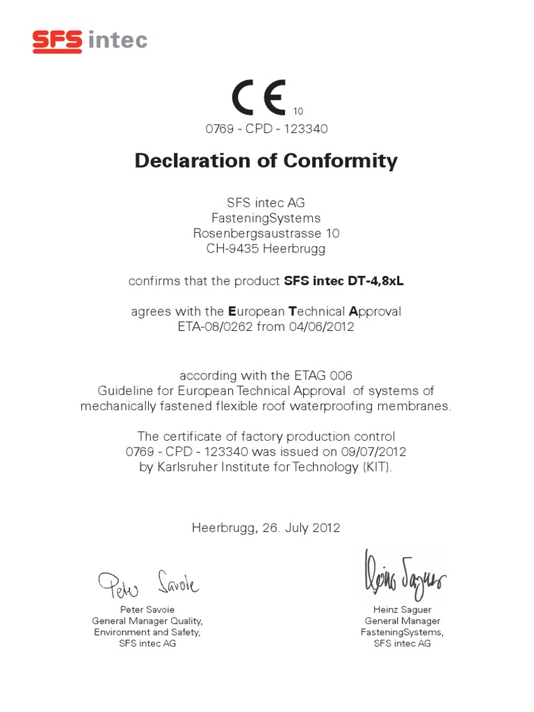 Certificate CE ETA DT 48 | PDF