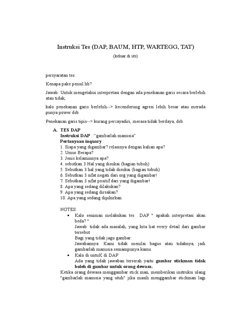 Instruksi Tes Psikologi DAP, BAUM, HTP | PDF