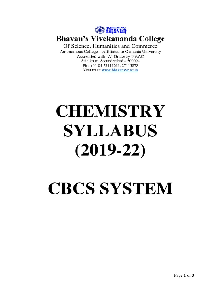 Chemistry Syllabus 2019-22 | PDF | Alkene | Chemical Reactions