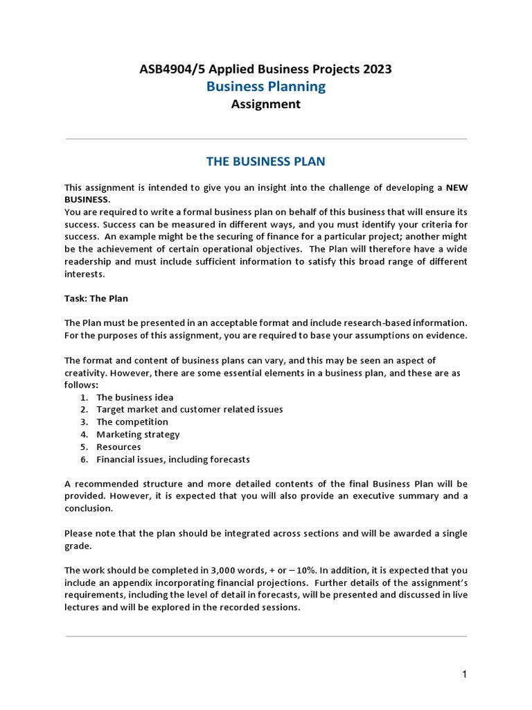 Business Plan Assignment Guide 2023 | PDF | Plagiarism | Business