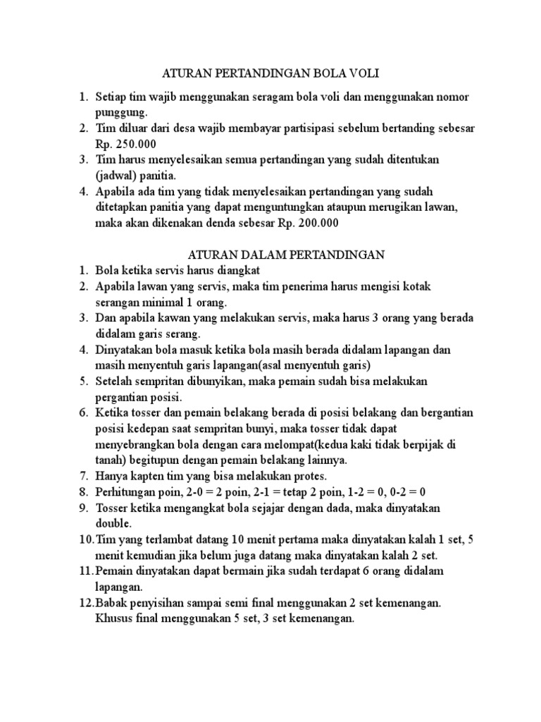 Aturan Pertandingan Bola Voli | PDF | Olahraga & Rekreasi