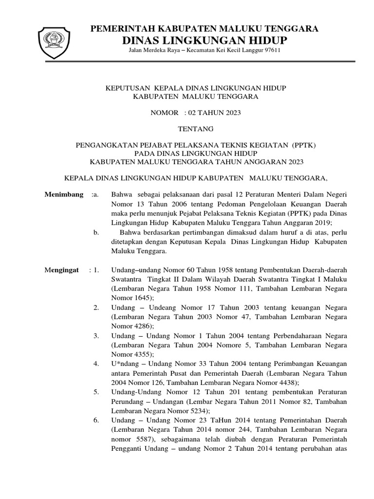 SK PPTK, SIRUP, Pejabat Pengadaan, DLL 2023 | PDF