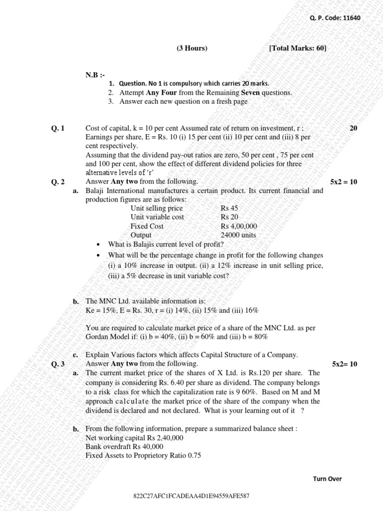 Advanced Financial Management question paper | PDF