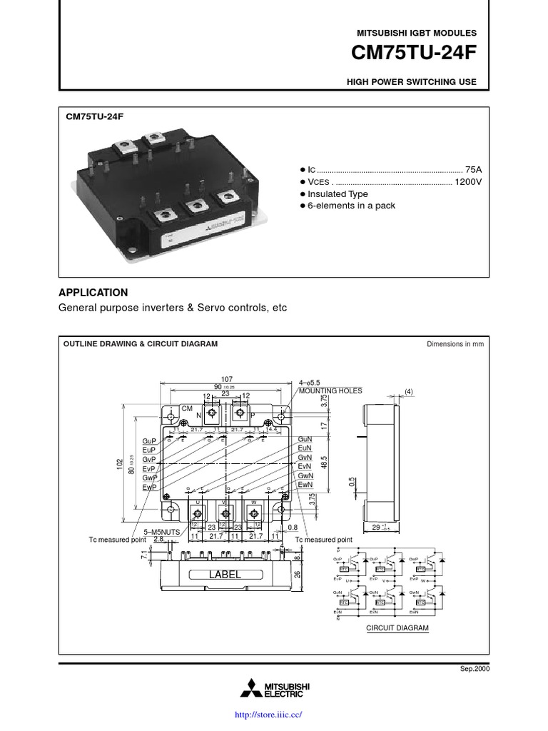 Datasheet-Igbt 6-Pack-Cm75tu-24f | PDF | Diode | Electrical Components
