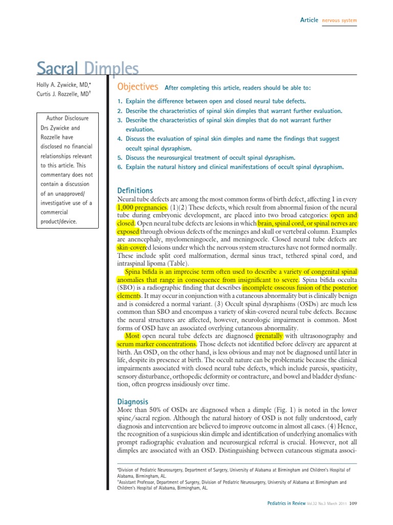 2011 Sacral Dimple Guidelines | PDF