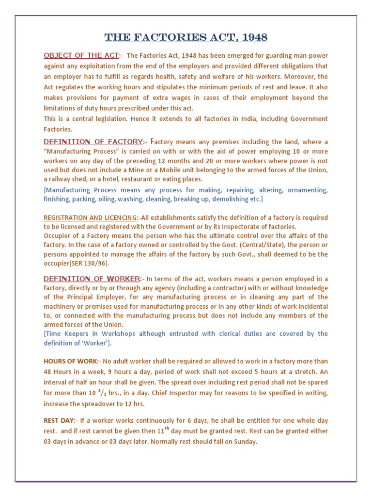 The Factories Act, 1948 | PDF | Employment