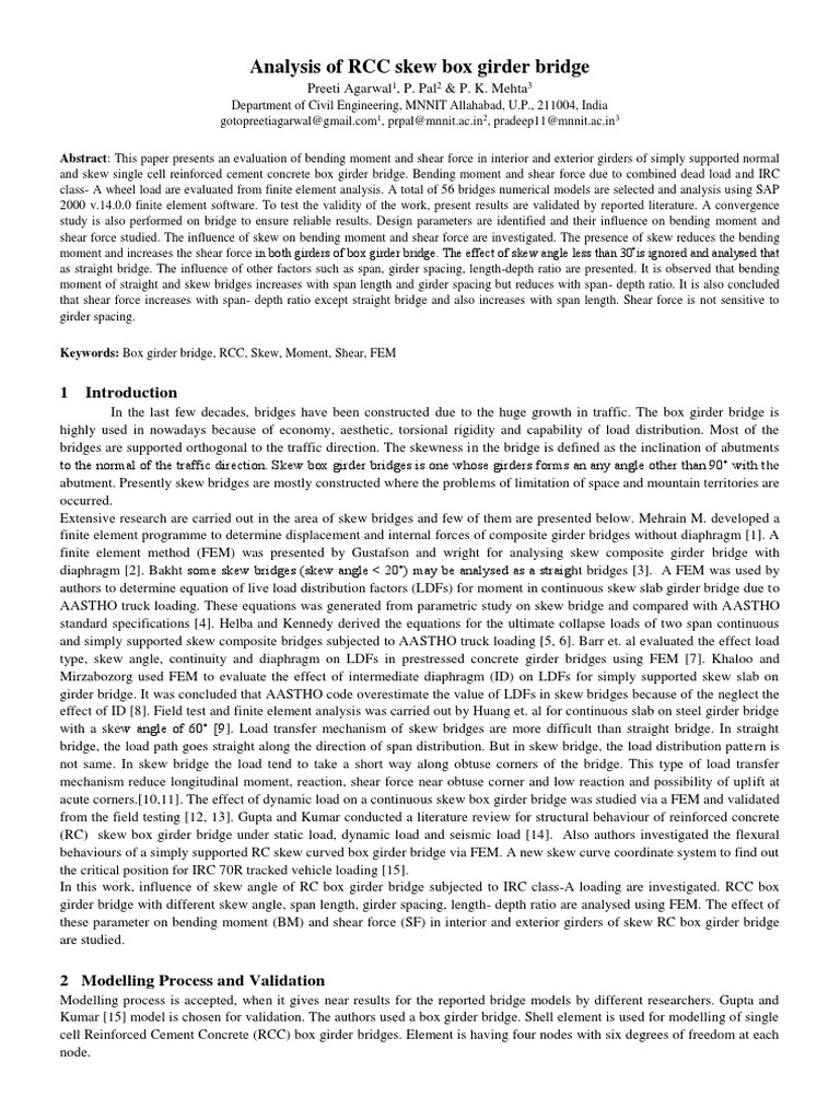 Analysis of RCC Skew Box Girder Bridge | Download Free PDF | Bridge | Finite Element Method