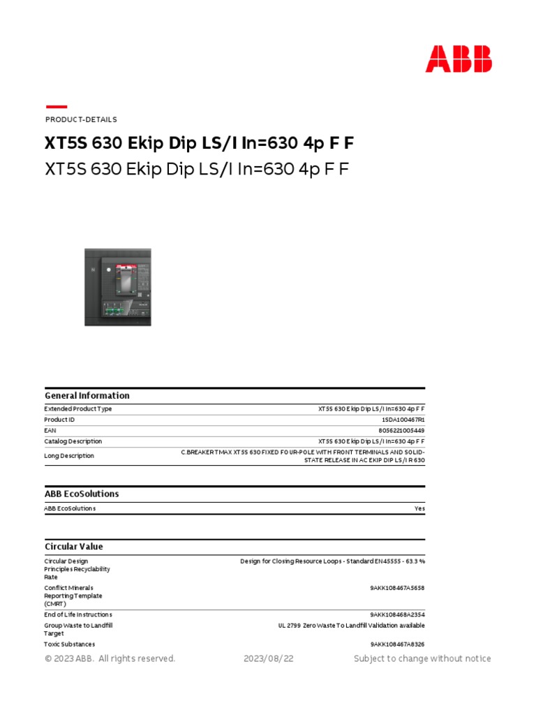 1SDA100467R1 xt5s 630 Ekip Dip Ls I in 630 4p F F | PDF | Electrical Equipment | Electricity