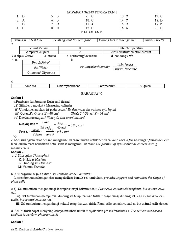 Jawapan Sains Tingkatan 1 | PDF