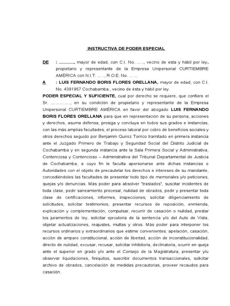 INSTRUCTIVA DE PODER Benjamin Quiroz | PDF