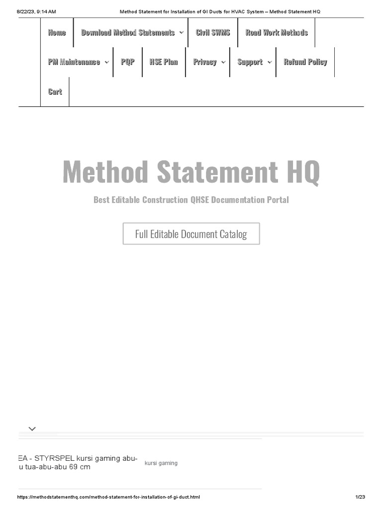 GI Duct Installation Method Statement | PDF