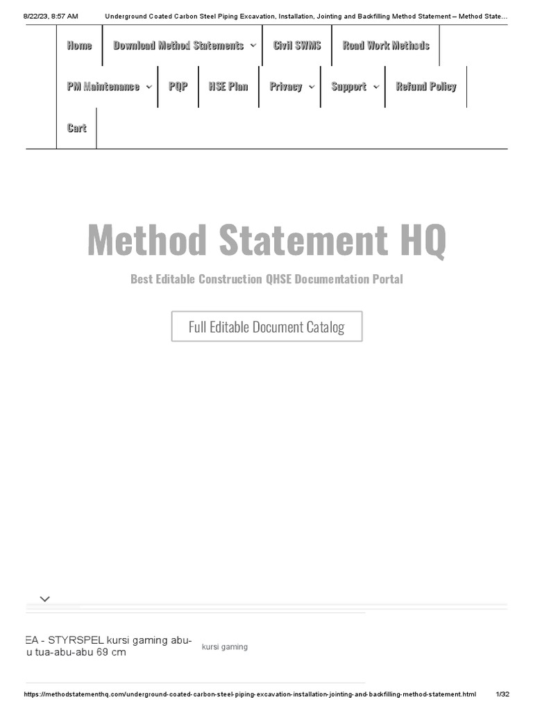 Underground Coated Carbon Steel Piping Excavation, Installation, Jointing and Backfilling Method ...