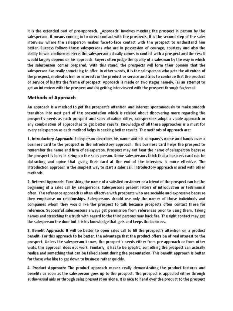 Approach & Presentation PDF | PDF | Sales | Customer