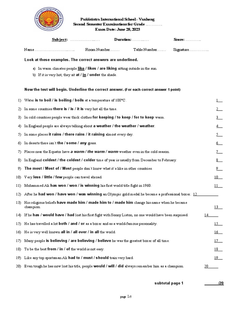 Grade 11 Final Exam | PDF