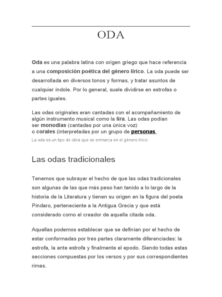 Las Odas Tradicionales: Oda Es Una Palabra Latina Con Origen Griego Que ...