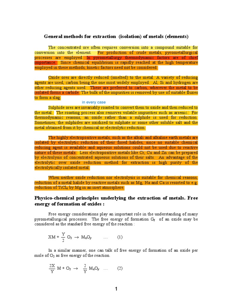 Extraction of Metals Notes | PDF | Redox | Chemical Reactions