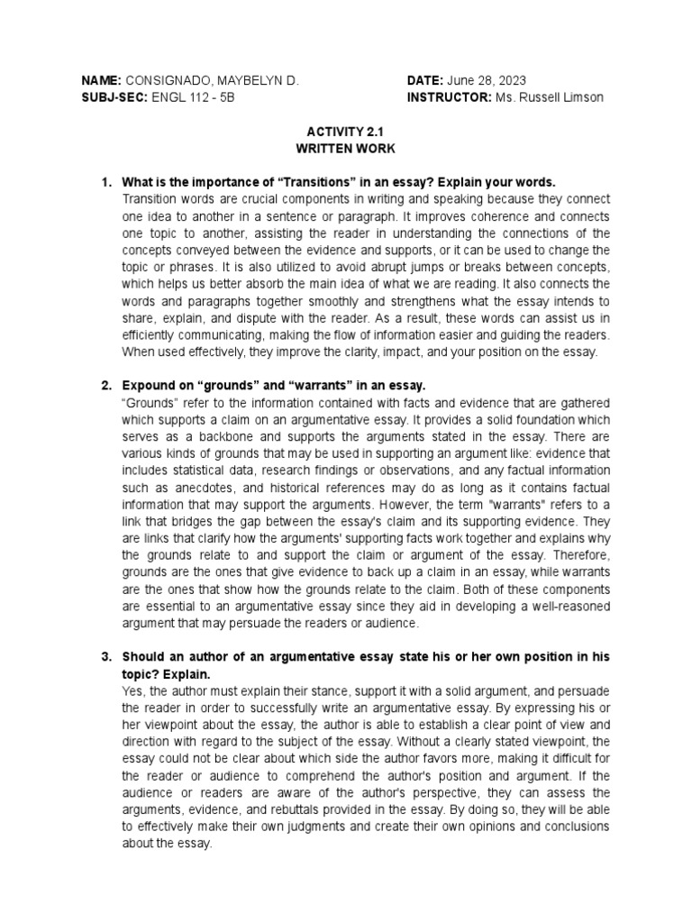 Purp Com Written Work | PDF | Essays | Argument