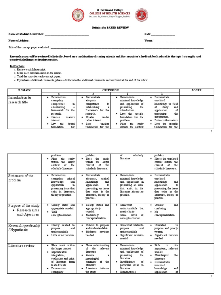 Research Paper Rubrics For FINAL Write Up and Defense | PDF