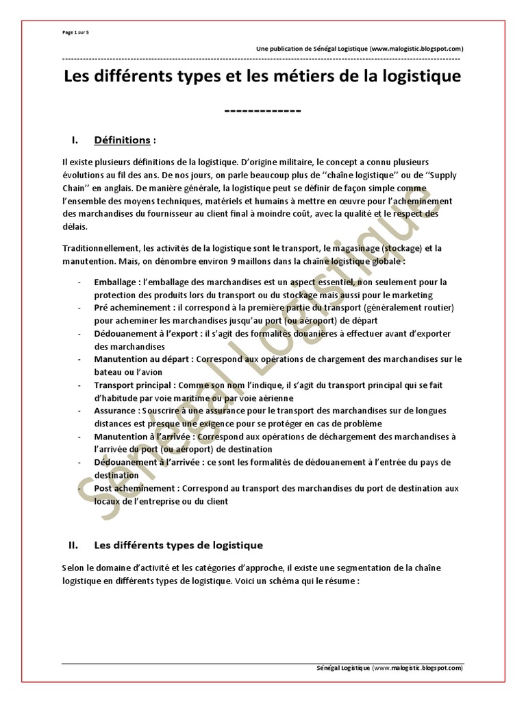 Les Types Et Les Métiers de La Logistique | PDF