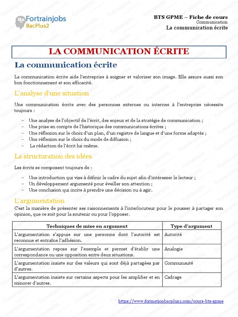 BTS GPME La Communication Ecrite | PDF