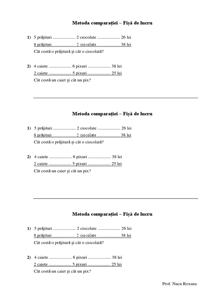 METODA COMPARATIEI, PROBLEME | PDF