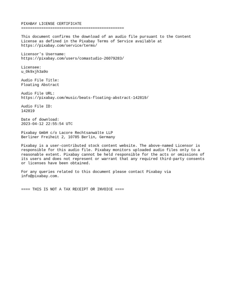 Pixabay Audio License Confirmation | PDF | Law