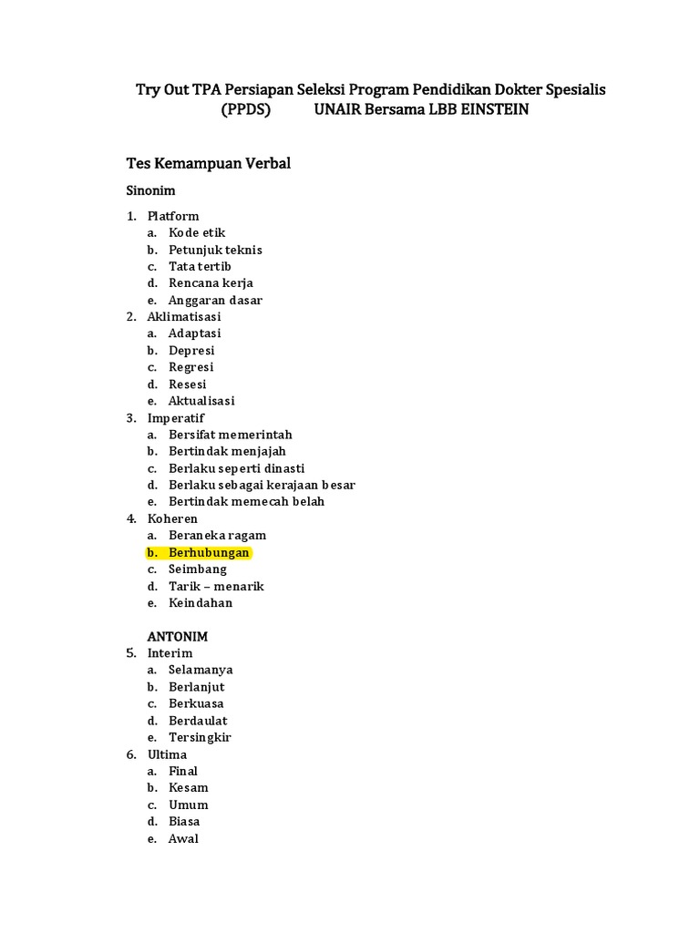 Try Out PPDS Ke-1 | PDF