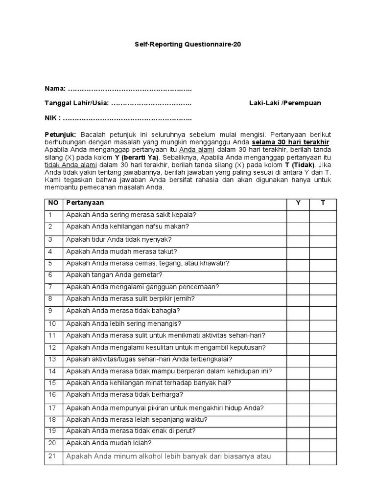 SRQ 29 Kuesioner Deteksi GME 1 | PDF
