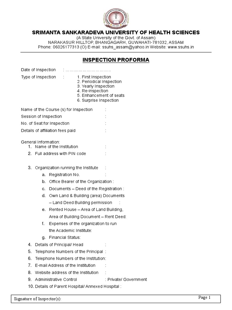 Inspection Proforma for Health Sciences | PDF