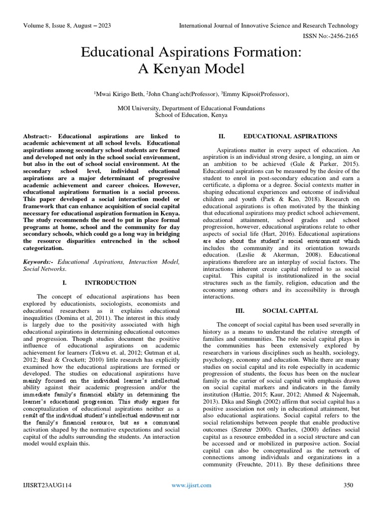 Educational Aspirations Formation: A Kenyan Model | PDF | Social ...