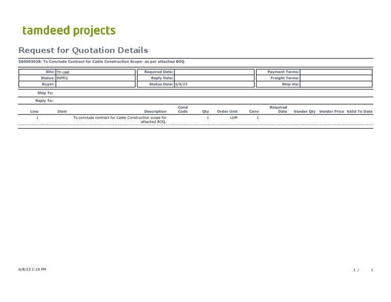 RFQ 560003028_To Conclude Contract for Cable Construction Scope | PDF