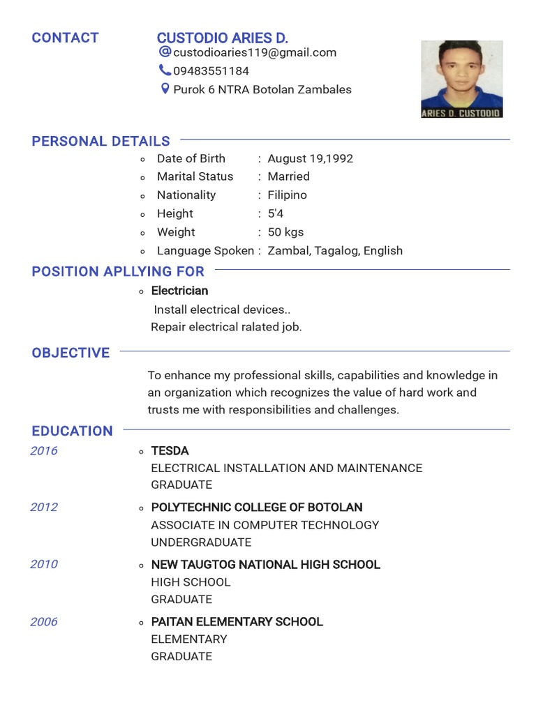 Custodio Aries D.: Contact | PDF