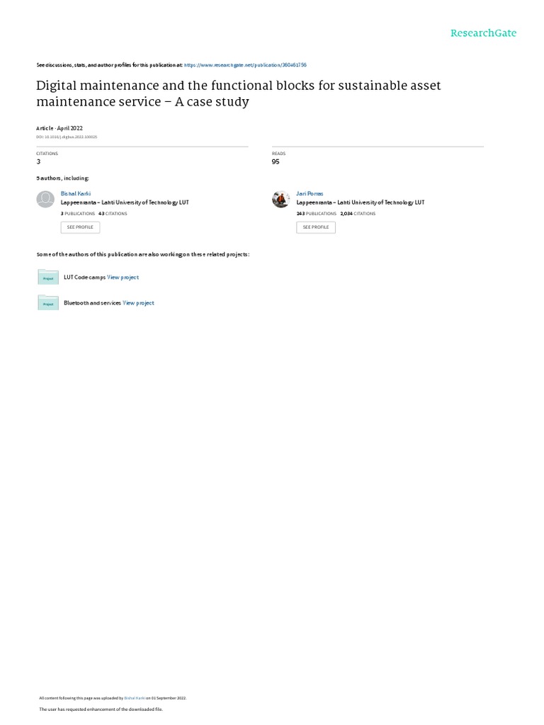 Digital Maintenance and The Functional Blocks For Sustainable Asset Maintenance Service - A Case ...