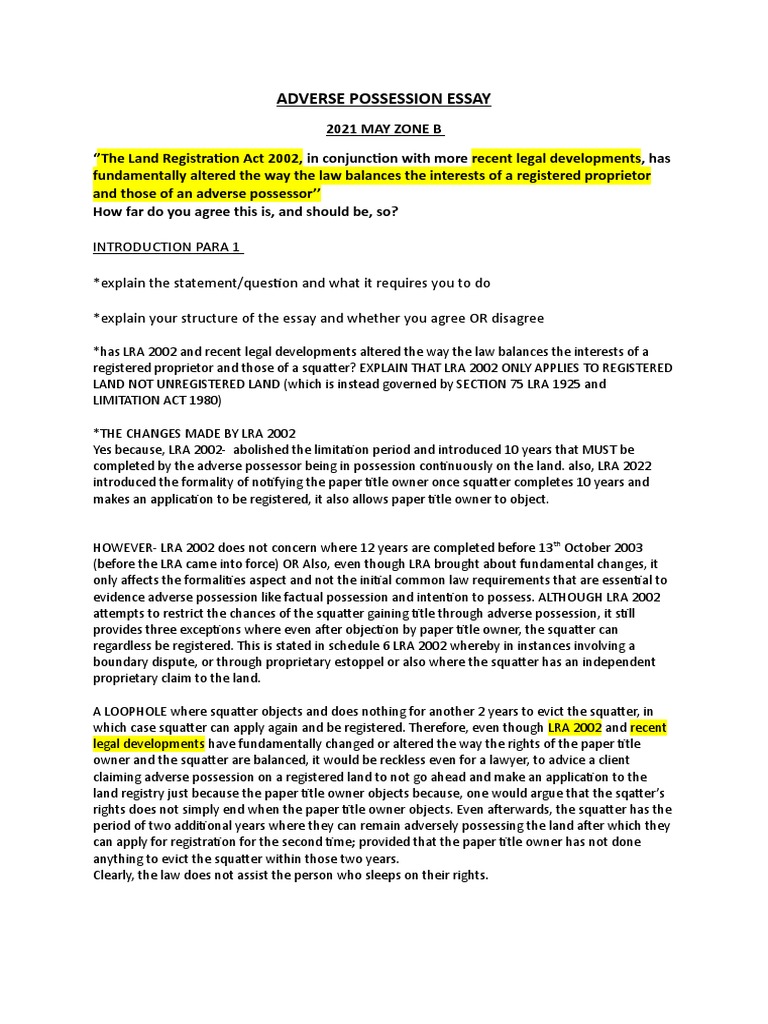 Adverse Possession Under LRA 2002 | PDF | Adverse Possession | Real ...