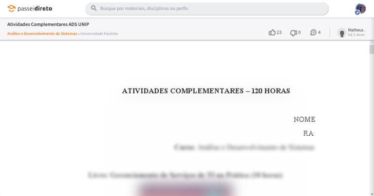 Atividades Complementares ADS UNIP - Passei Direto | PDF