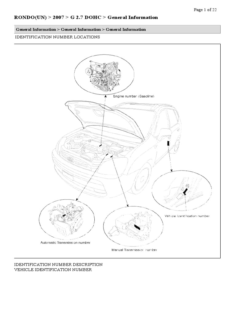 2007 Kia Rondo General Information Guide Pdf Automatic Transmission