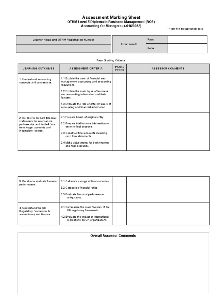 L5 BM - RQF Marking Sheet - Accounting For Managers | PDF | Finance ...