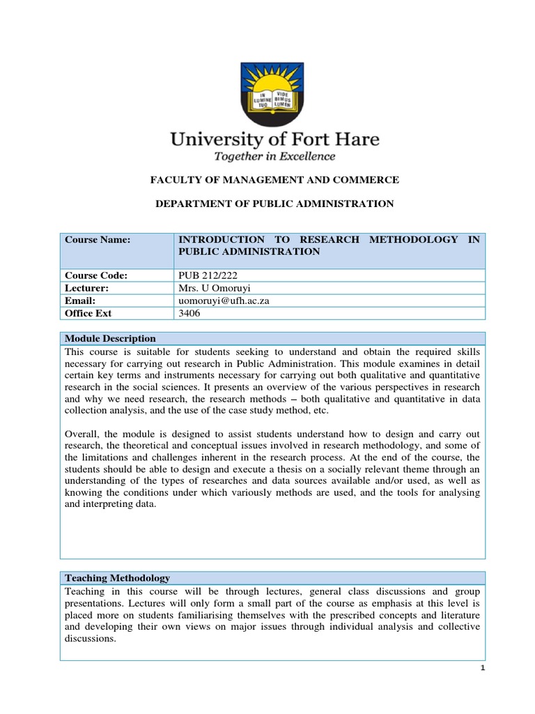PUB 212 and 222-Course Outline | PDF | Methodology | Qualitative Research