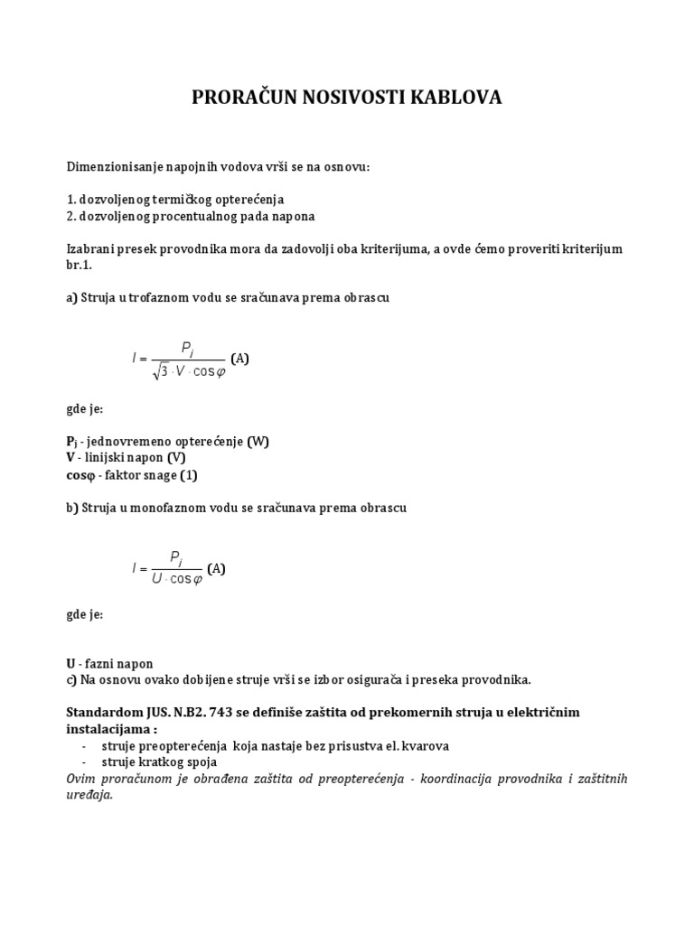 3.proracun Nosivosti Kablova | PDF
