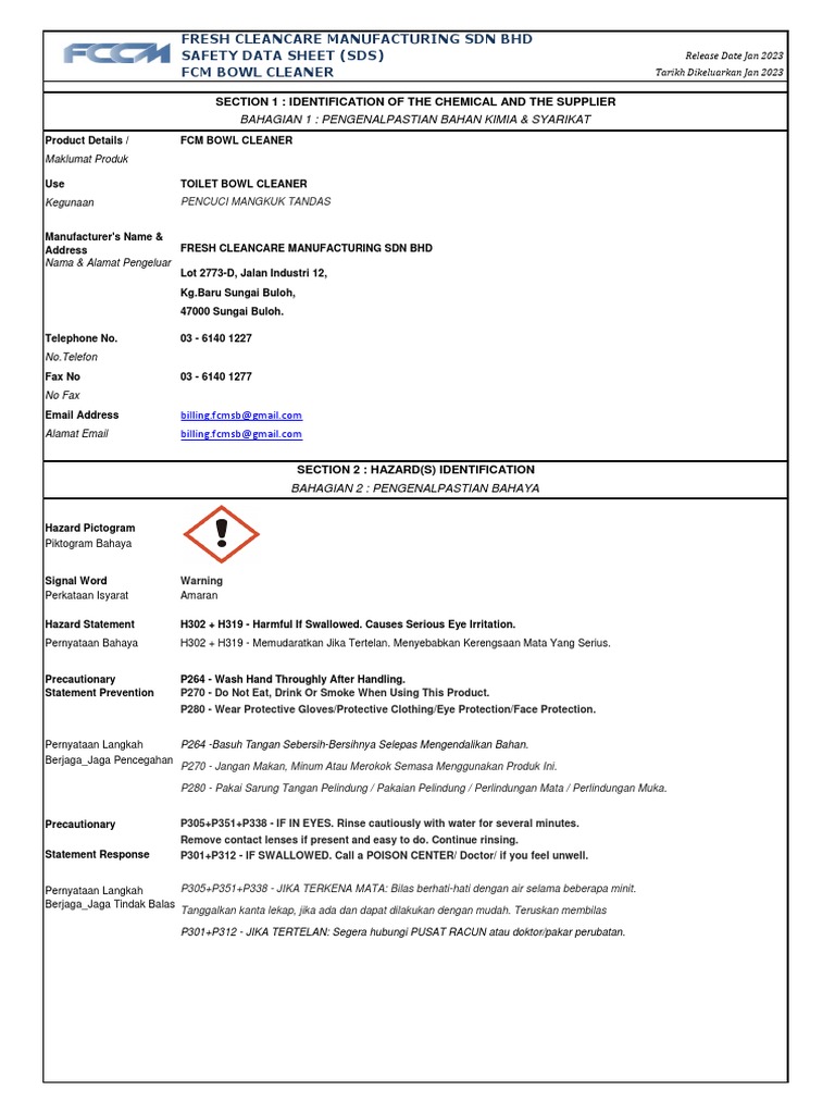 SDS Bowl Cleaner | PDF